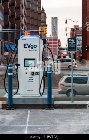 Detroit, Michigan - An EVgo fast charging station for electric vehicles ...