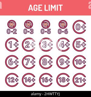 Age limit 0-21 plus line icons set. Isolated vector element. Outline ...