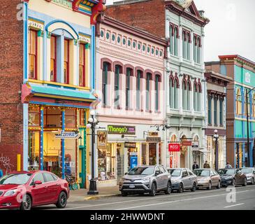 Victorian buildings along the shopping district on Yates Street in ...