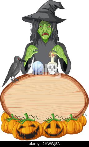 Isolated wooden banner with witch theme illustration Stock Vector Image ...