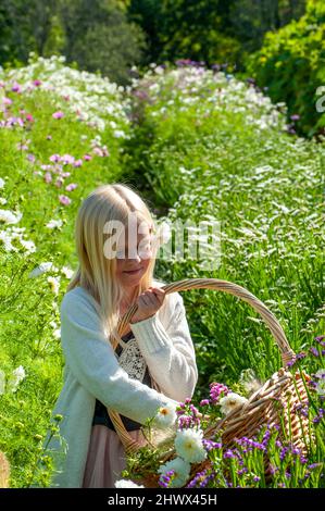Girl picking flowers Stock Photo - Alamy
