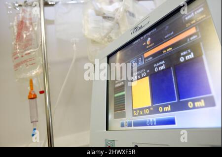 The Trima Accel. This is an online automated centrifuge used to ...