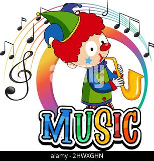 Clown blowing saxophone with music notes on white background ...
