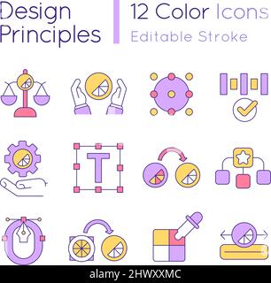 Basic principles set. Creative icons: growth, knowledge, justice ...