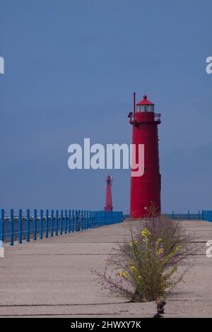 Muskegon Pier Lighthouse Along Lake Michigan Stock Photo - Alamy