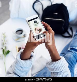 Anonymous woman with smartphone in hands and coffee cup near her Stock ...