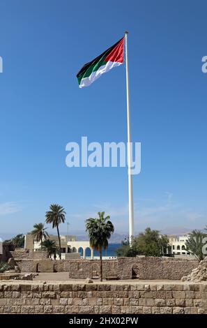 Aqaba Flagpole - the flag of the Arab Revolt in Aqaba, Jordan Stock ...