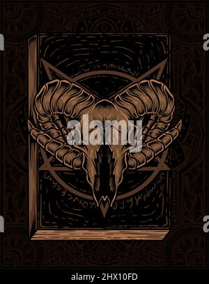 Esoteric and occult Pentagram with goat skull, octagram, crescent, moon ...