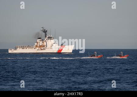 Mexican Navy patrol boat in Pacific Ocean out of port in Cabo San Lucas ...