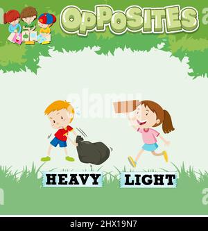 Opposite English words with heavy and light illustration Stock Vector ...