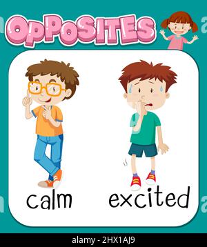 Opposite words for calm and excited illustration Stock Vector Image ...