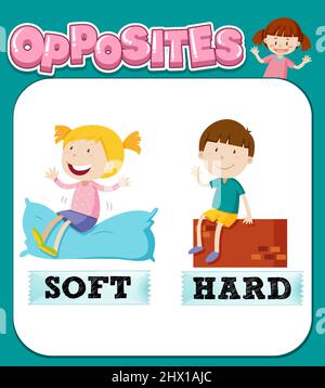 Opposite English words with soft and hard illustration Stock Vector ...