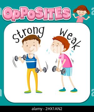 Opposite words for strong and weak illustration Stock Vector Image ...