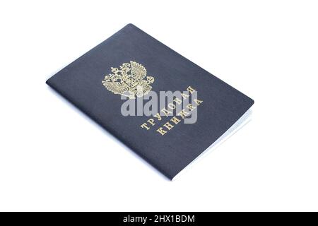 Russian employment history (labor book) and banknotes, isolated on a ...