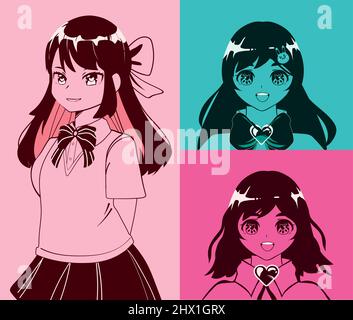 anime girls set Stock Vector Image & Art - Alamy