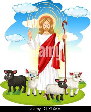 Jesus and animals in cartoon style illustration Stock Vector Image ...