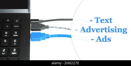 Internet wires on the side of a laptop. Background with space for text ...