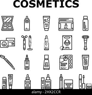 Cosmetics For Visage Skin Treat Icons Set Vector Stock Vector Image ...
