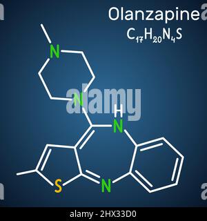 Olanzapine molecule. It is atypical antipsychotic drug for the ...
