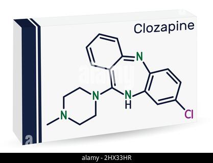 Clozapine atypical antipsychotic drug molecule. Neuroleptic medicine ...