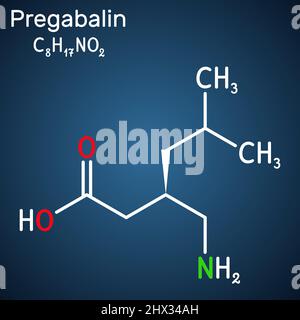 Pregabalin molecule. It is anticonvulsant, anxiolytic drug used to ...