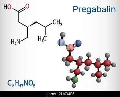 Pregabalin epilepsy and fibromyalgia drug molecule. Skeletal formula ...