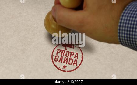 Propaganda stamp and stamping hand. Manipulation, fake news and ...