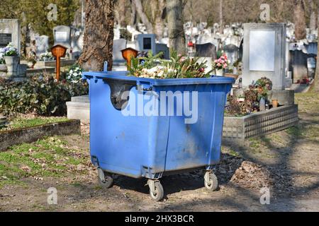 Garbage can in the public cemetery Stock Photo - Alamy