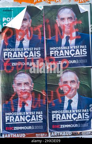 France, Montauban, 2022-03-09. Poster of Eric Zemmour, Tagged Poutine ...