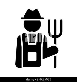 Farmer holding pitchfork vector glyph icon. Graph symbol for ...