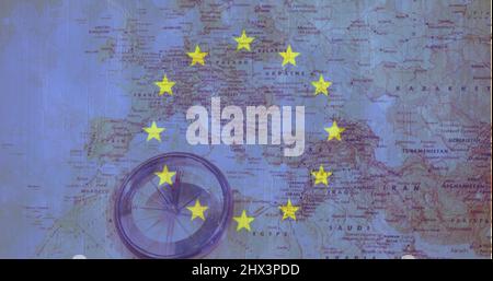 Image of european union flag over map of europe and compass Stock Photo ...
