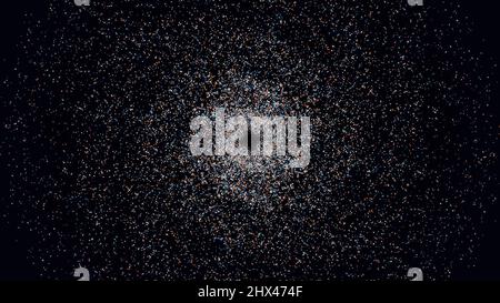 Flowing spiral particle field, swirling dots on black background. Space ...