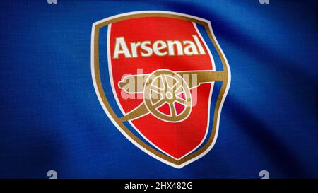 The flag of Arsenal Football Club waving Stock Photo - Alamy