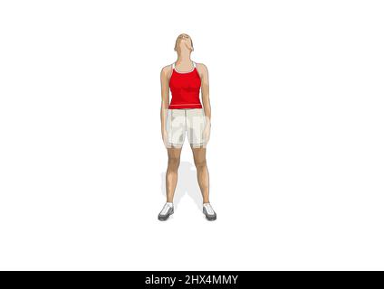Rehabilitation exercise, Neck Extension and Flexion, woman standing ...