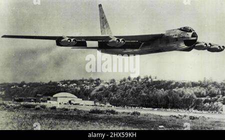The B-52 bomber is shown taking off from Tinker Air Force Base in this ...