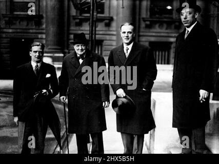 WINSTON CHURCHILL with Neville Chamberlain in in 1939, shortly before ...