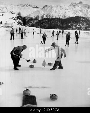 Vintage St Moritz ice rink 1900's B&W curling winter sports ice rink ...