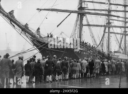 The four-masted barque PAMIR, a famous sailing ship, is shown under ...