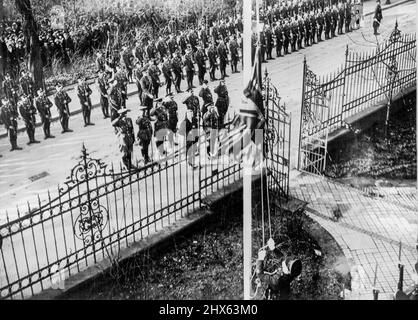 The Union Jack flag is lowered from one of the twin towers at London's ...