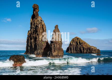 Sea stacks at Ribeira da Janela beach, near Port Moniz, Madeira Island ...