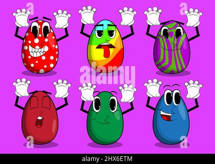 Easter Egg is trying to scare you. Cartoon character with funny face ...