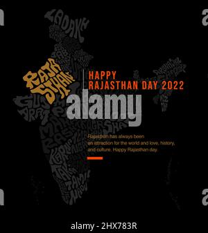 Happy Rajasthan Day with Rajasthan map typography in Hindi. India ...