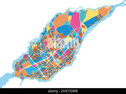 Colorful vector map of Laval, Quebec, Canada. Art Map template for ...