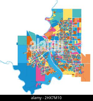 Colorful vector map of Lethbridge, Alberta, Canada. Art Map template ...