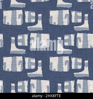 French blue geometric linen seamless pattern. Tonal farmhouse cottage ...
