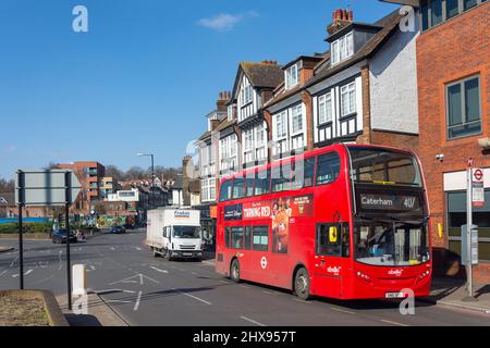 Croydon town centre with London double decker bus & tram public ...