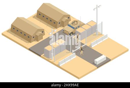 military barracks base camp isometric icon vector illustration Stock ...