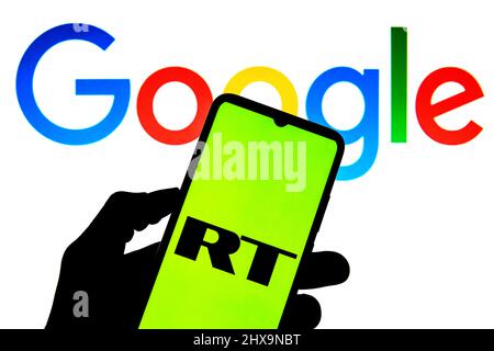 Spain. 09th Mar, 2022. In this photo illustration a Google logo seen ...