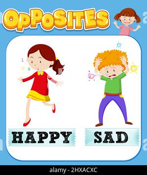 Opposite words for happy and sad illustration Stock Vector Image & Art ...