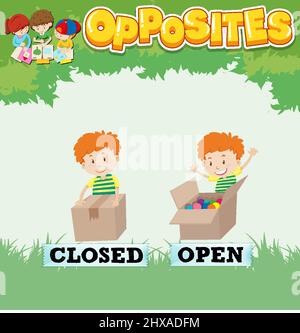 Opposite words with closed and open illustration Stock Vector Image ...